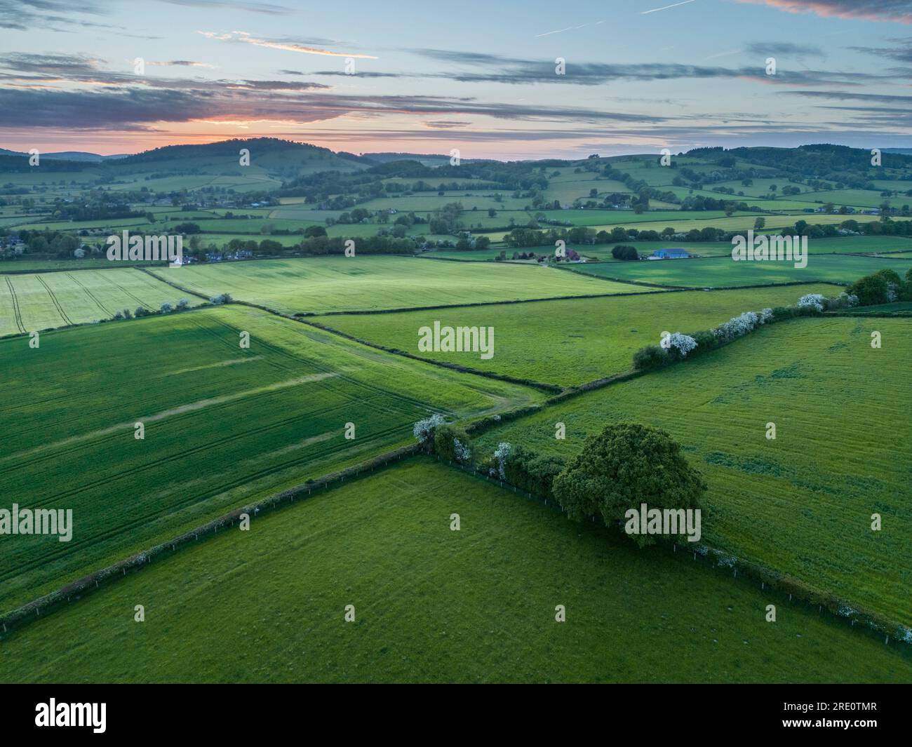 Aerial images of British farmland showing field boundaries and vehicle ...