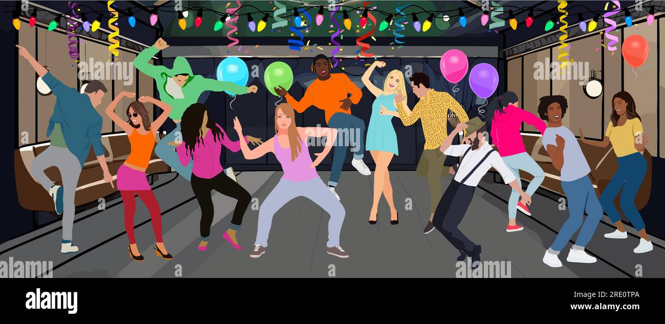 Happy young people dancing at party vector banner Stock Vector Image ...