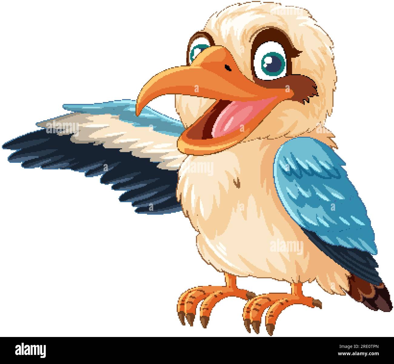 A cartoon illustration of a smiling kookaburra bird standing with one ...