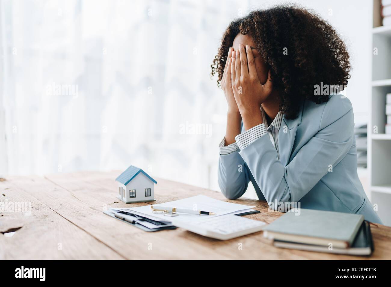 young women asia sad lady people sit sofa couch at home think hard ...