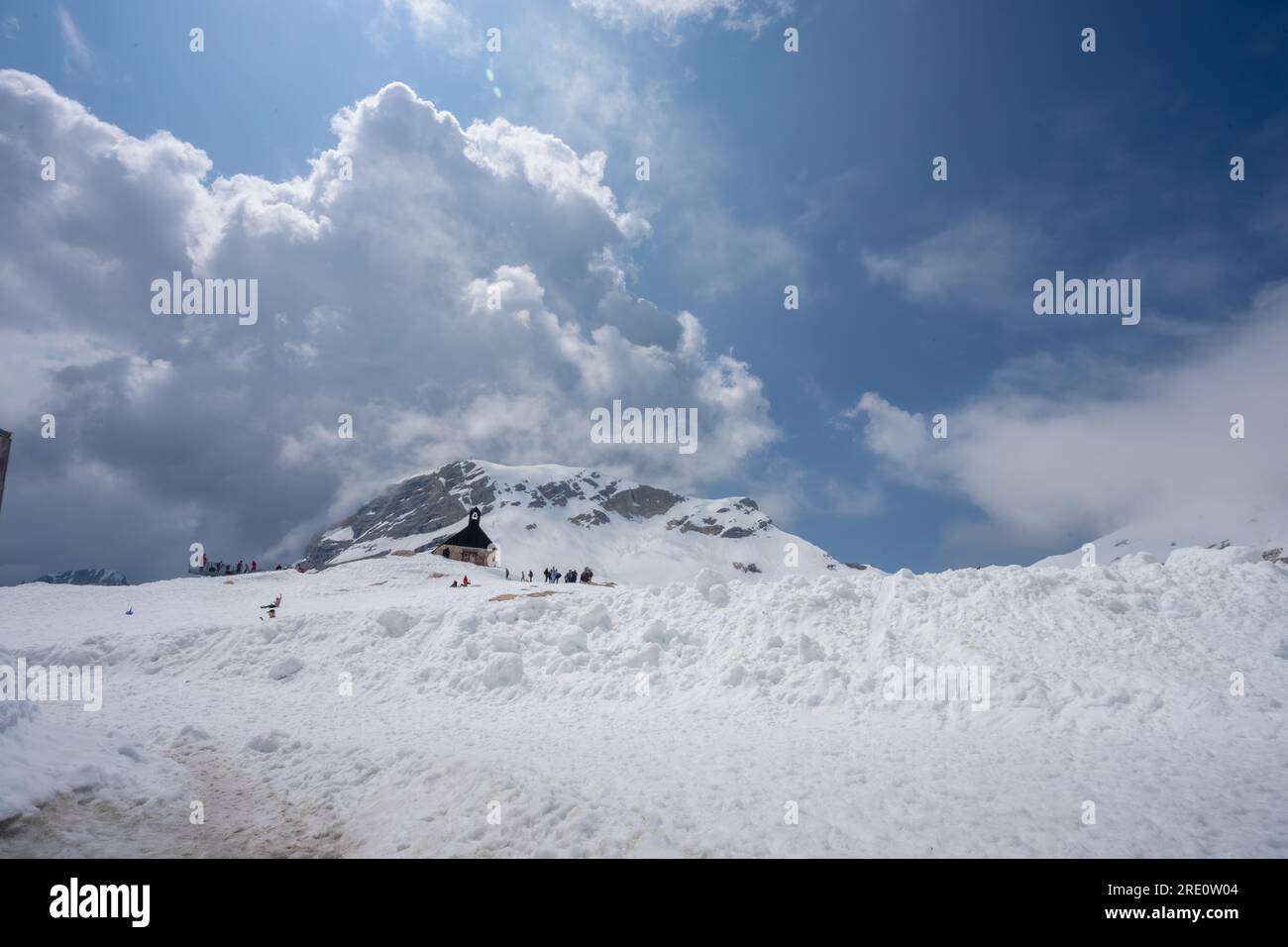 One of the tallest churches on the Zugspitze. The Zugspitze belongs to ...