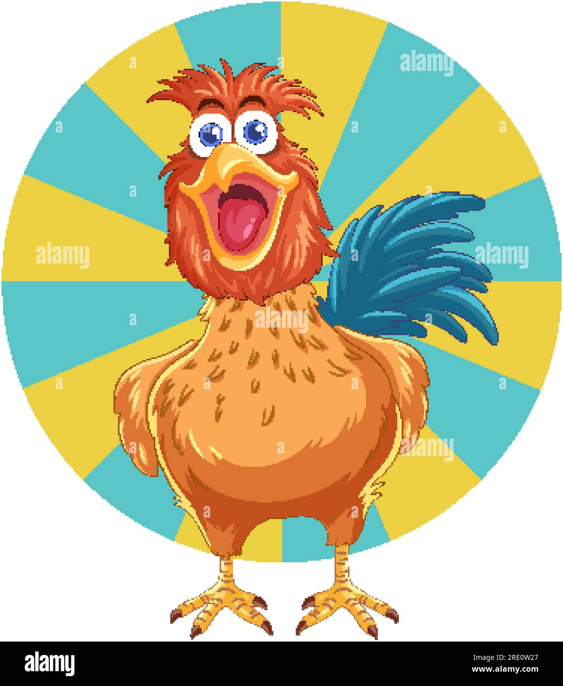 A cheerful brown chicken cartoon with a comic-style background Stock ...