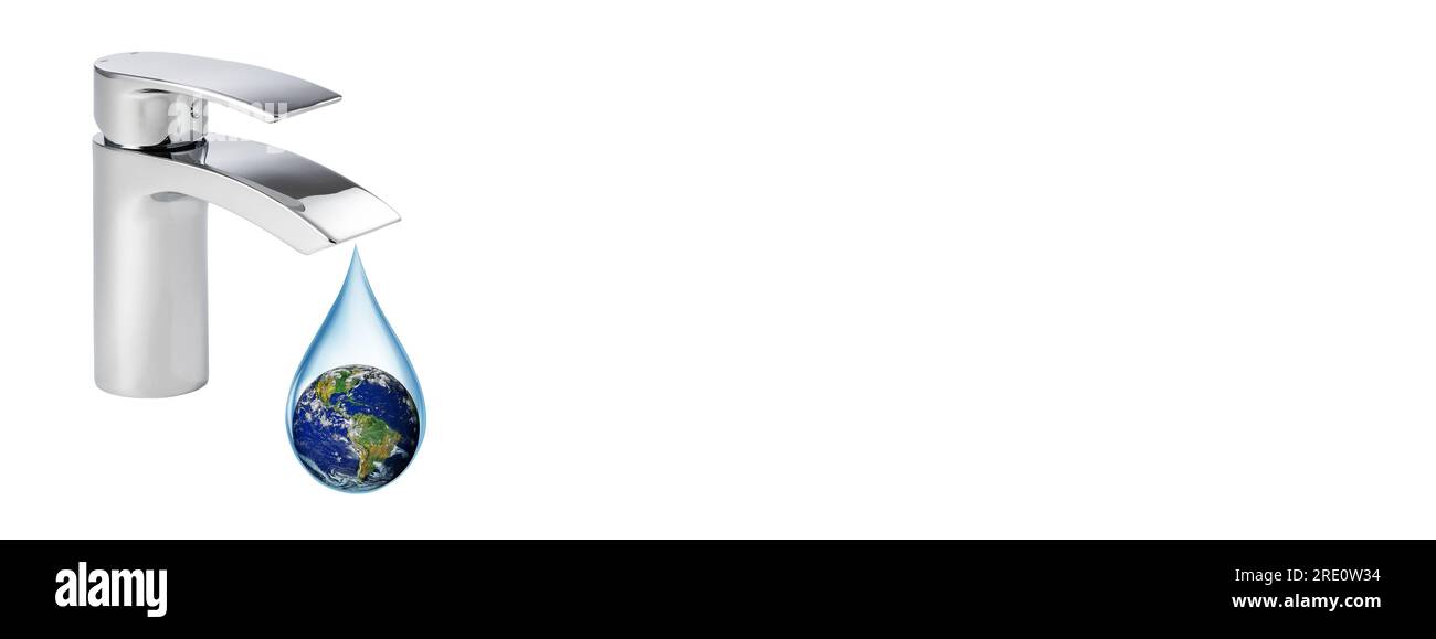 Earth in water drop dripping from faucet header design. Elements of ...