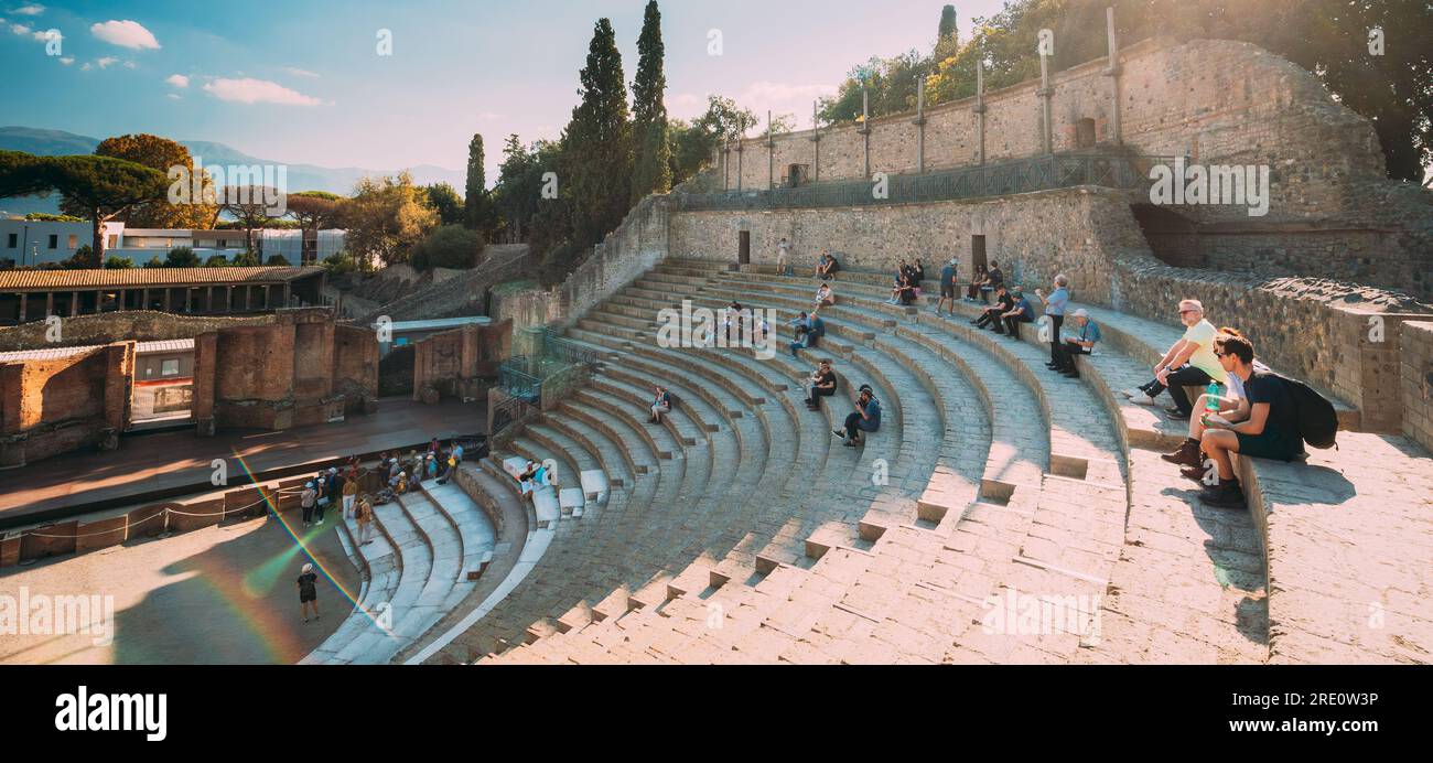 Pompeii, Italy. View Of Great Theatre Of Pompey In Sunny Day Stock ...