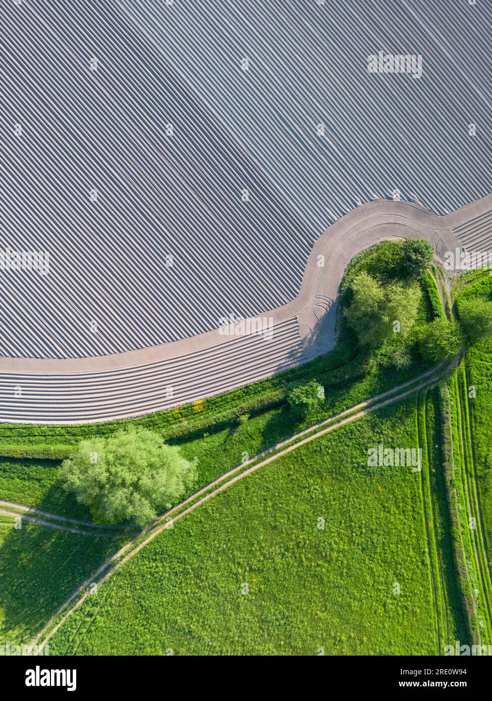 Aerial images of British farmland showing field boundaries and vehicle ...