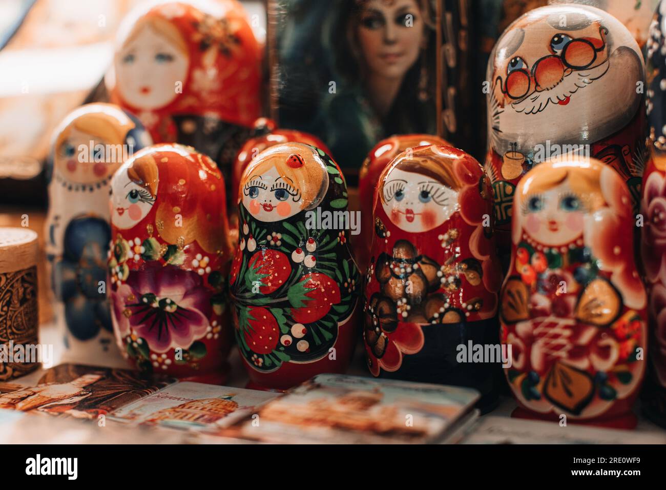 Hand painted famous Russia wooden doll Matryoshka. Females cartoon ...