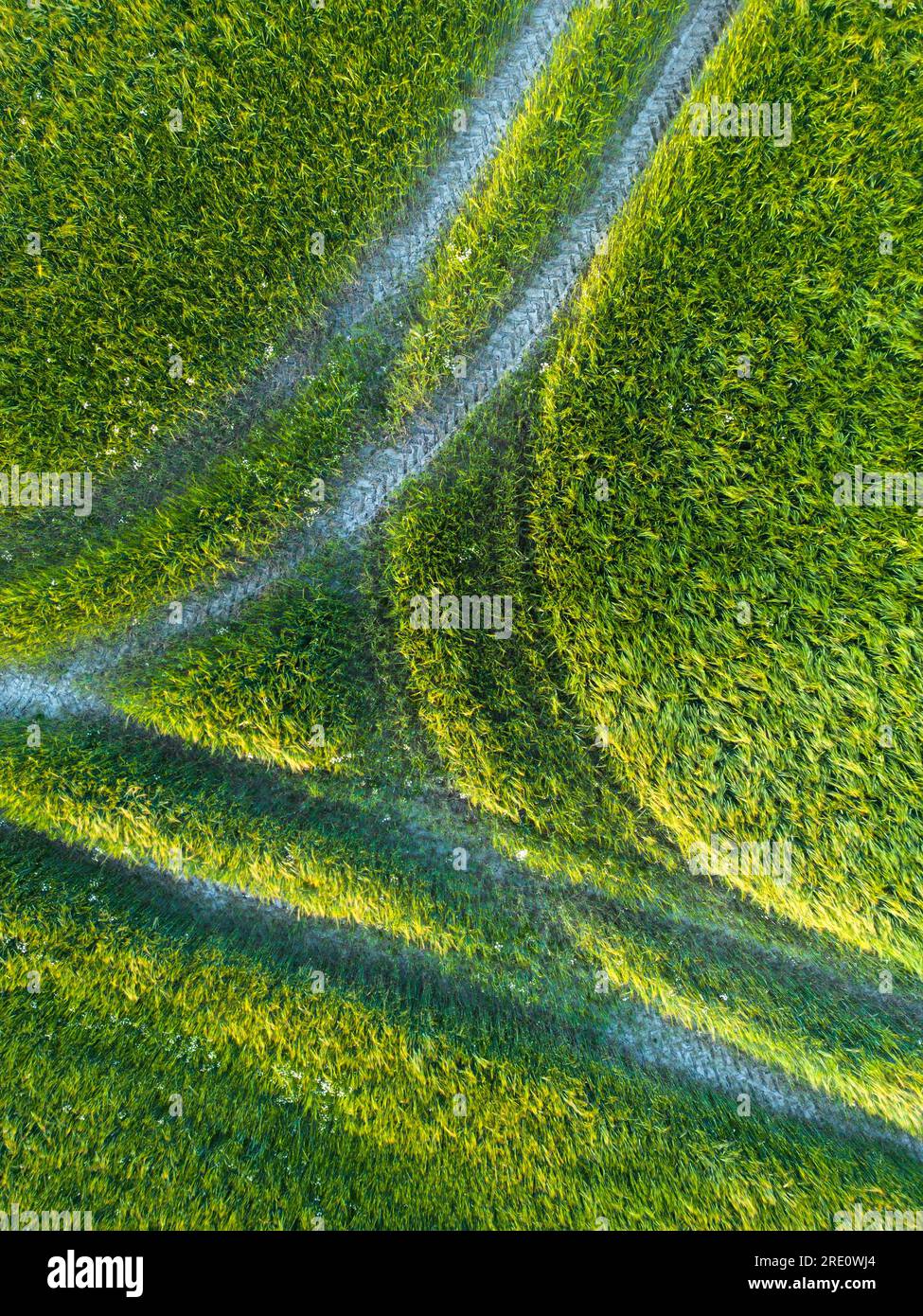 Aerial images of British farmland showing field boundaries and vehicle ...