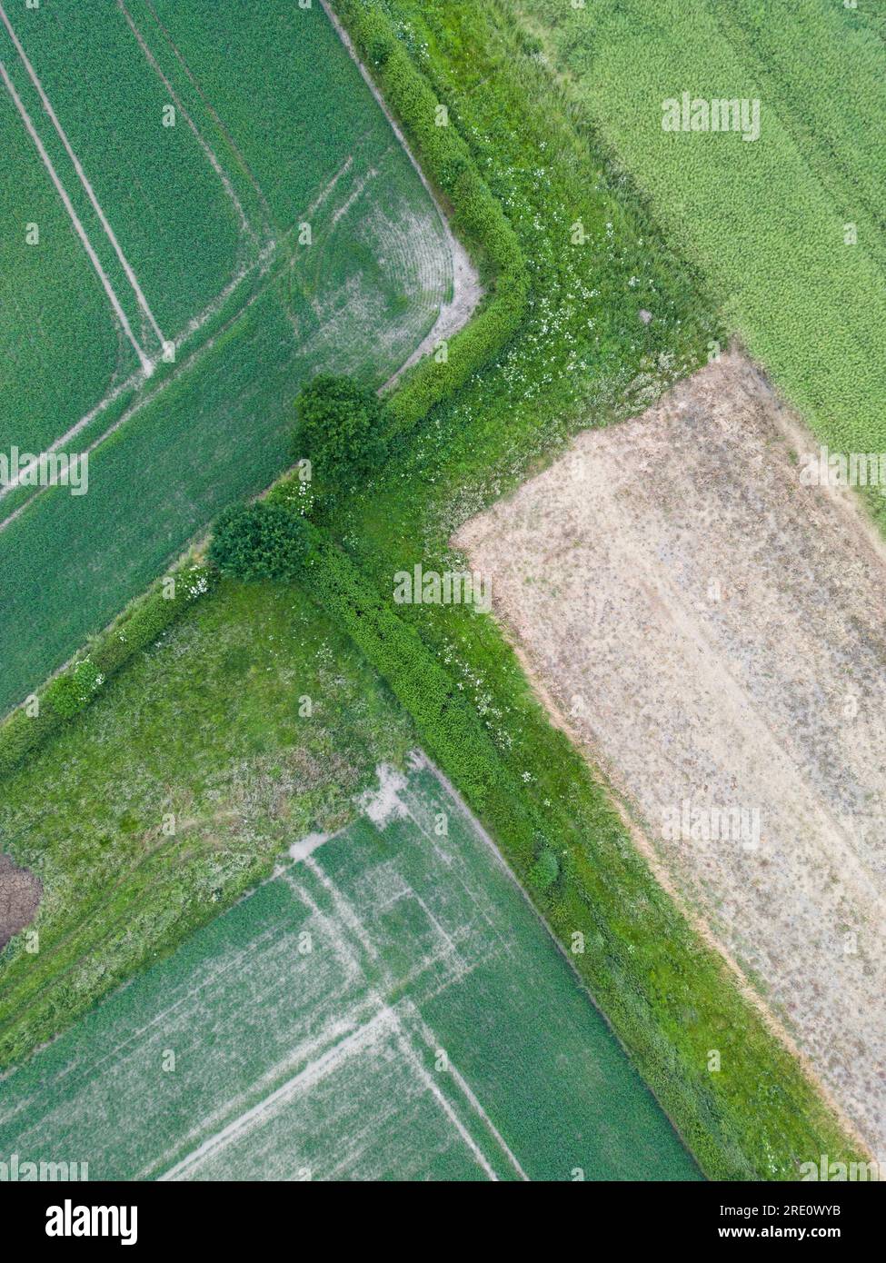 Aerial images of British farmland showing field boundaries and vehicle ...