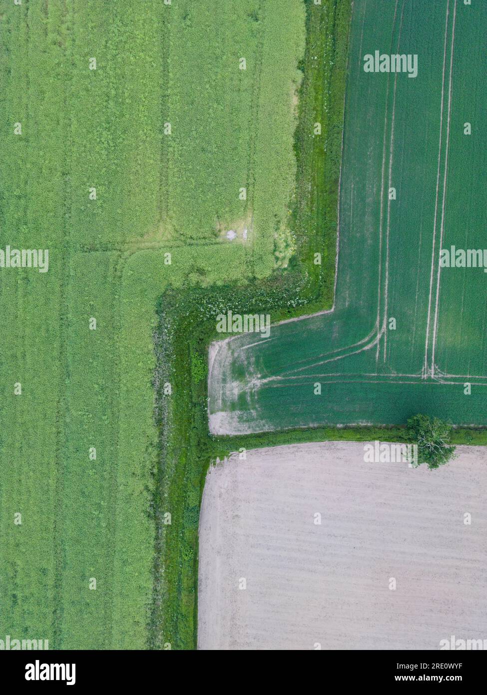 Aerial images of British farmland showing field boundaries and vehicle ...