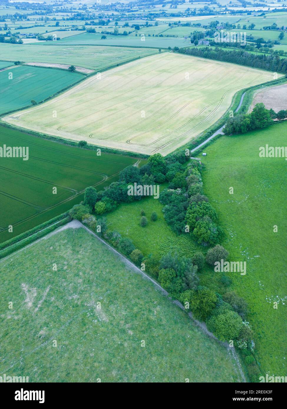 Aerial images of British farmland showing field boundaries and vehicle ...
