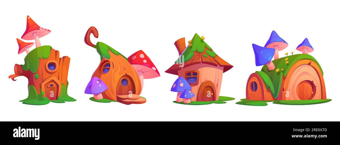 Cartoon set of cute fairytale houses isolated on white background ...