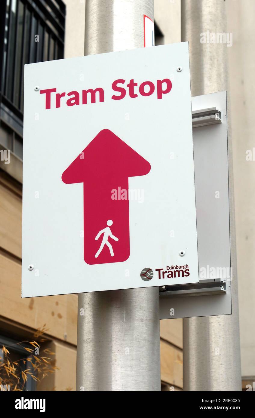 Edinburgh Trams, directions to Tram Stop sign, at Newhaven harbour, new ...