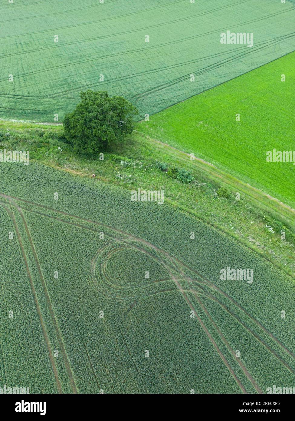 Aerial images of British farmland showing field boundaries and vehicle ...