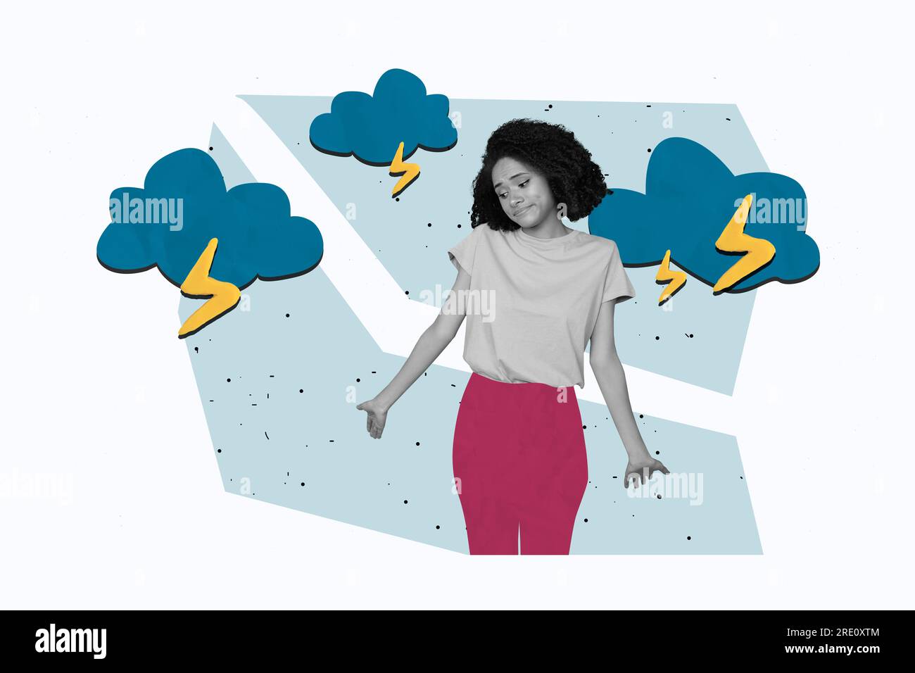 Funny young girl shrug shoulders dilemma no idea collage concept dont ...