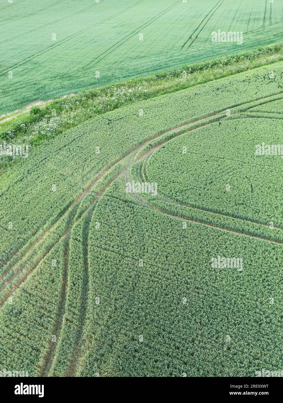 Aerial images of British farmland showing field boundaries and vehicle ...