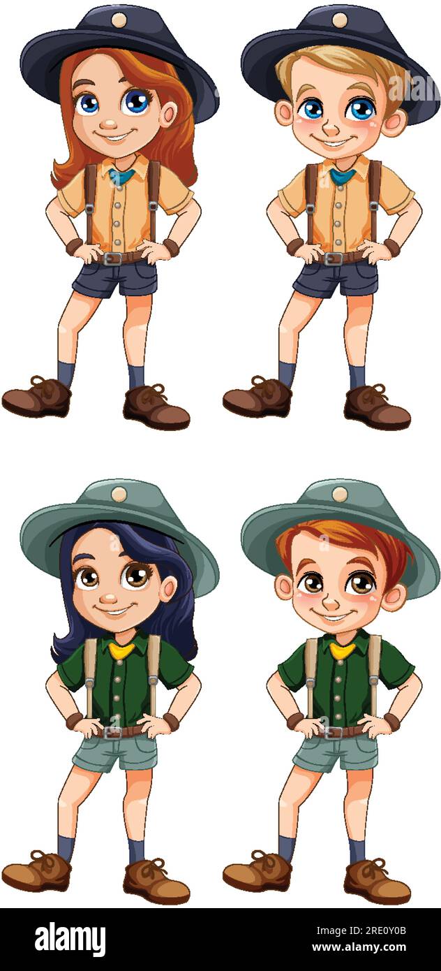 Set of boy and girl in scout uniform illustration Stock Vector Image ...