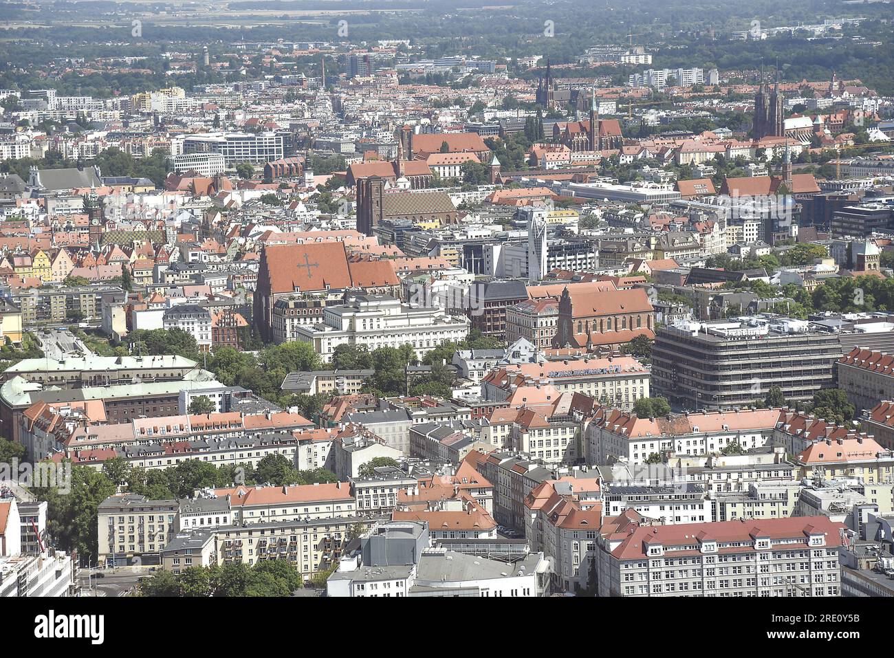 View from viewing terrace of Sky Tower, skyscraper in Wroclaw, Poland ...