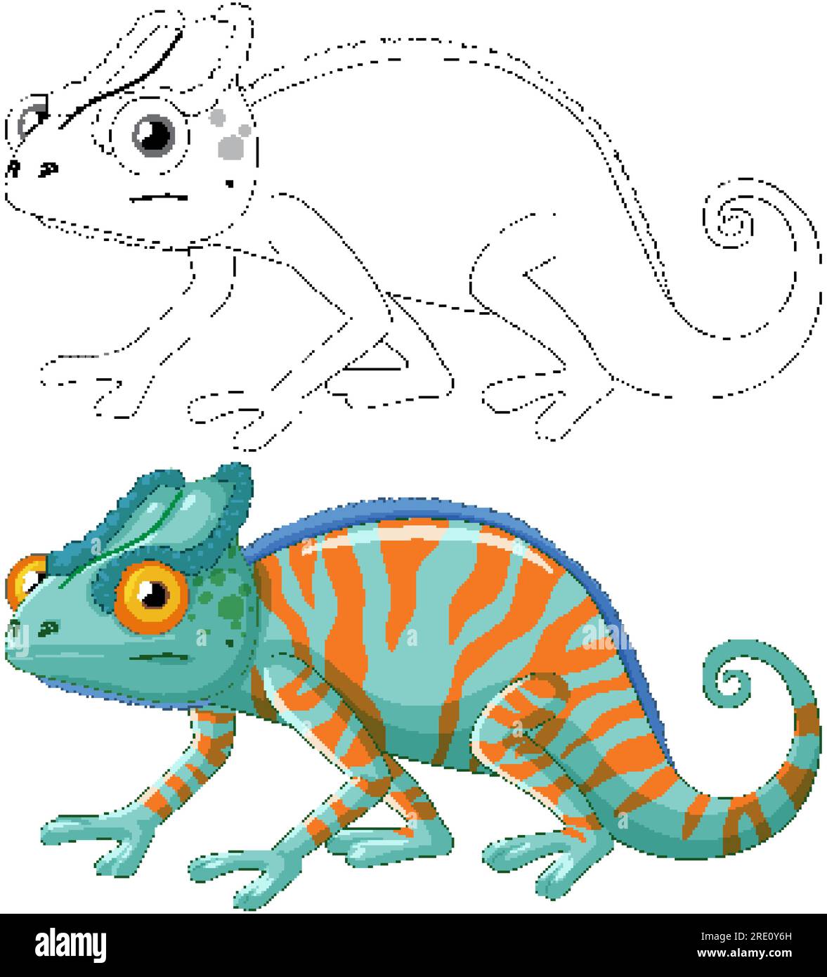 Cute colourful chameleon cartoon isolated doodle illustration Stock ...