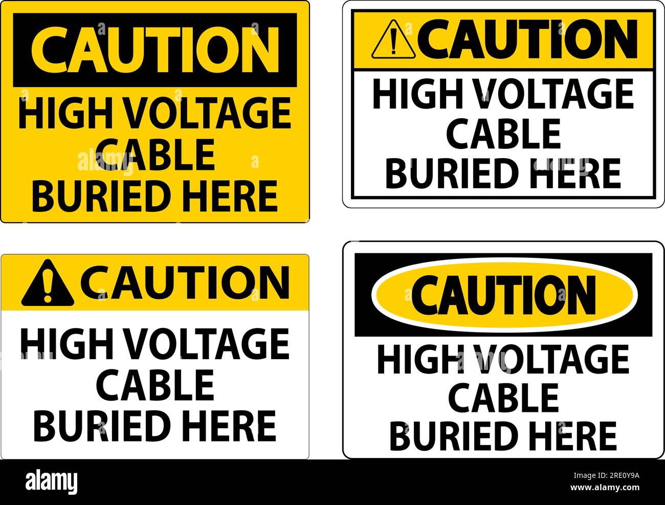 Caution Sign High Voltage Cable Buried Here On White Background Stock ...
