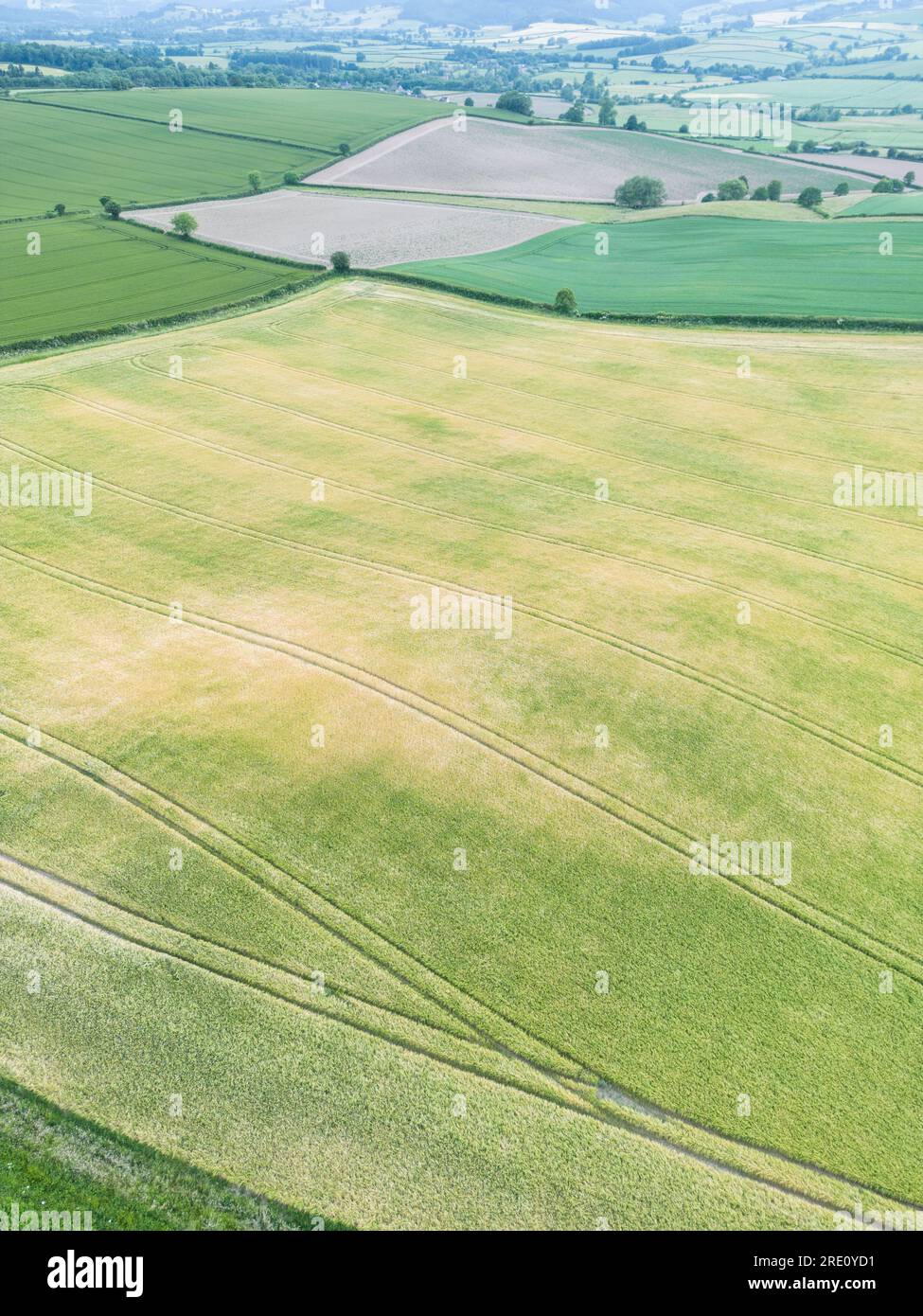 Aerial images of British farmland showing field boundaries and vehicle ...
