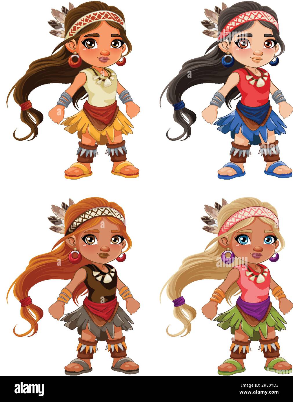 Set of Native American cartoon character illustration Stock Vector ...