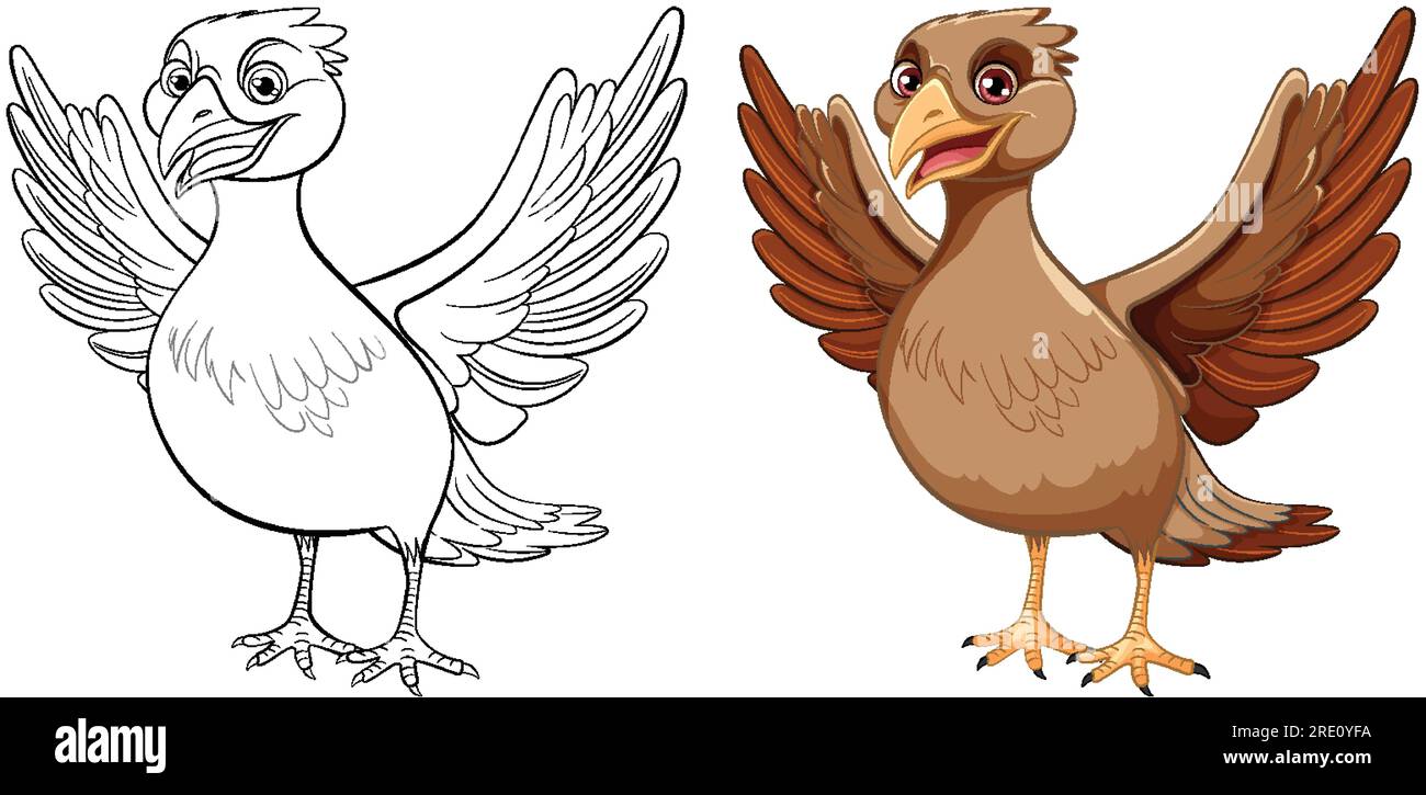 A vector cartoon illustration of a bird standing with its wings open ...