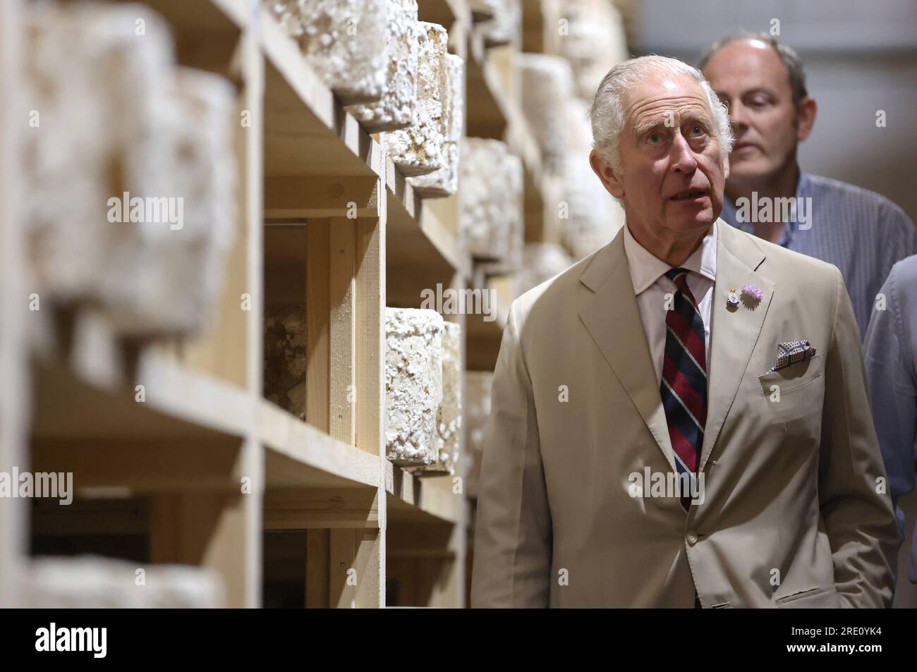 King Charles III views cheeses during his visit to the Ulceby Grange ...