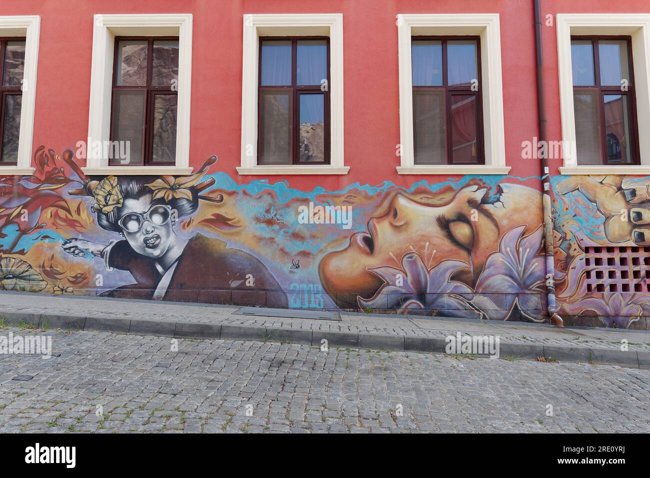 Street art in the city of Plovdiv, Bulgaria. Oldest city in Europe ...