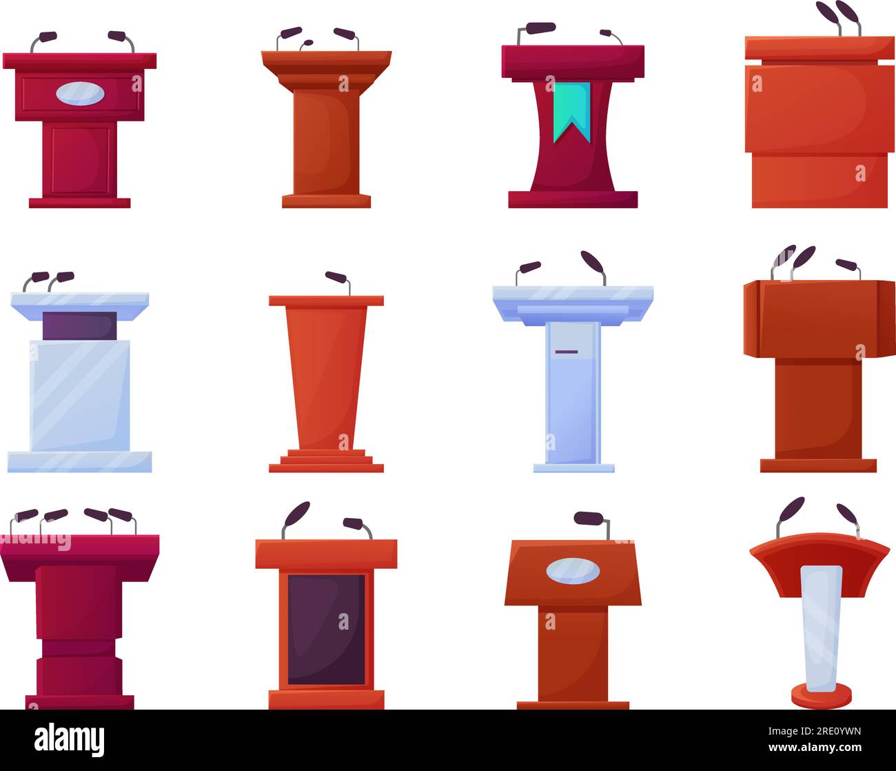 Cartoon podium, tribune with microphones. Press interview, award or ...