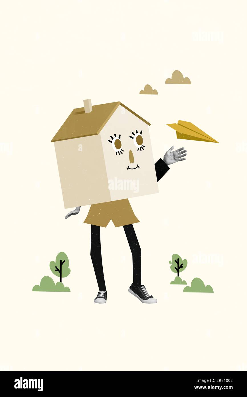 Vertical collage of funny headless surreal house person picture cartoon ...