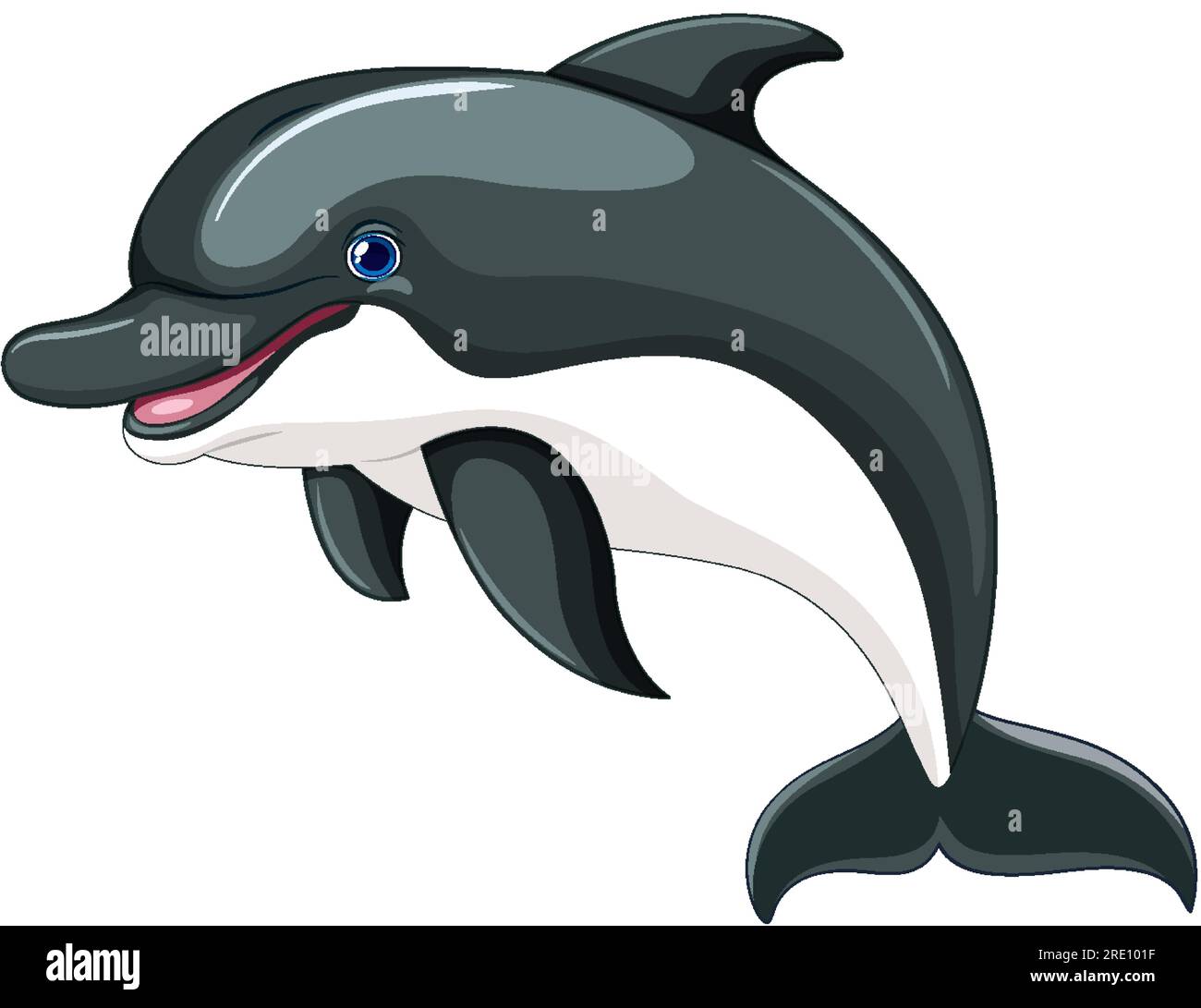 A vector cartoon illustration of a dolphin jumping and smiling ...