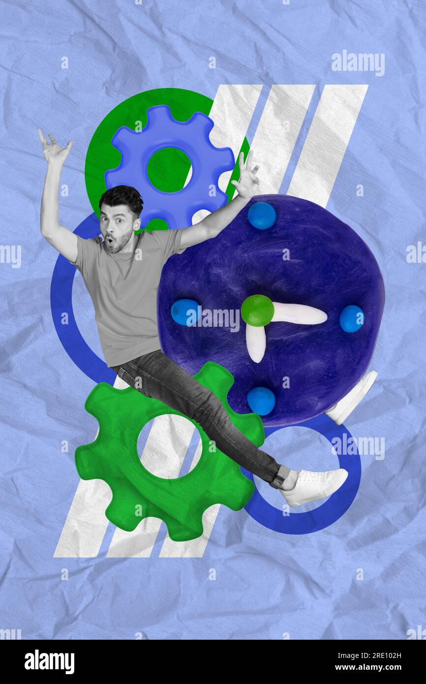 Vertical creative collage image of excited energetic guy plan education ...