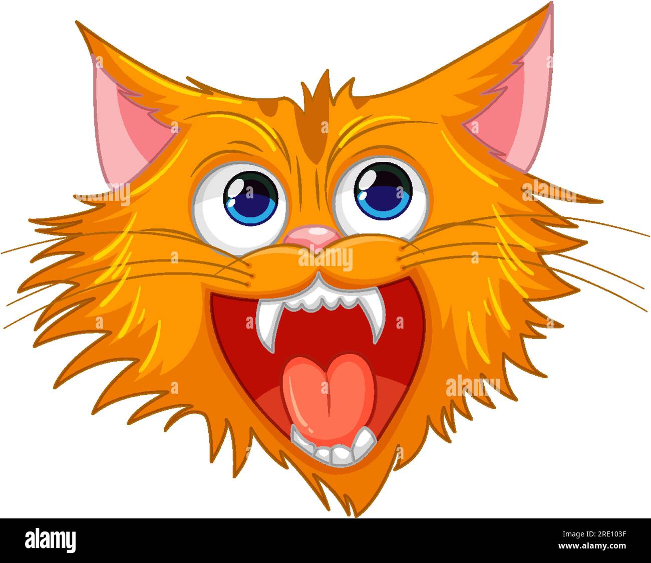 A vector cartoon illustration of a yellow, ferocious cat isolated on a ...