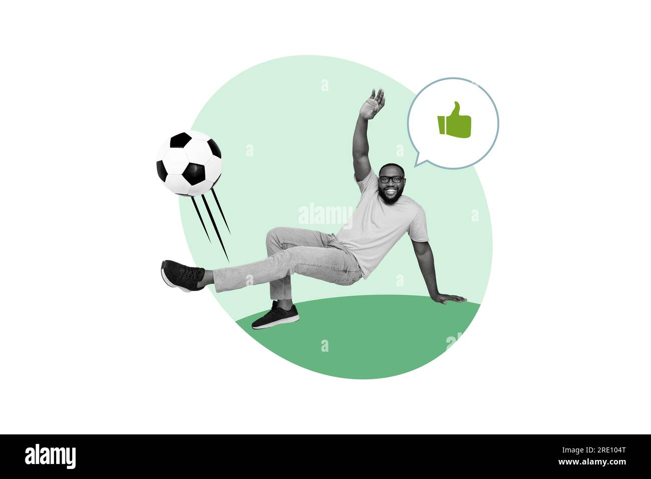 Collage illustration of positive funky young guy playing football world ...