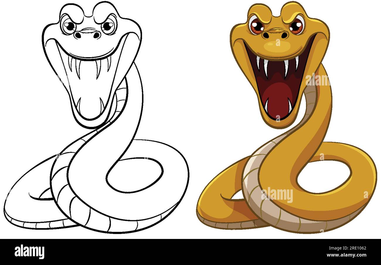 A vector cartoon illustration of a yellow snake with scales, ready to ...