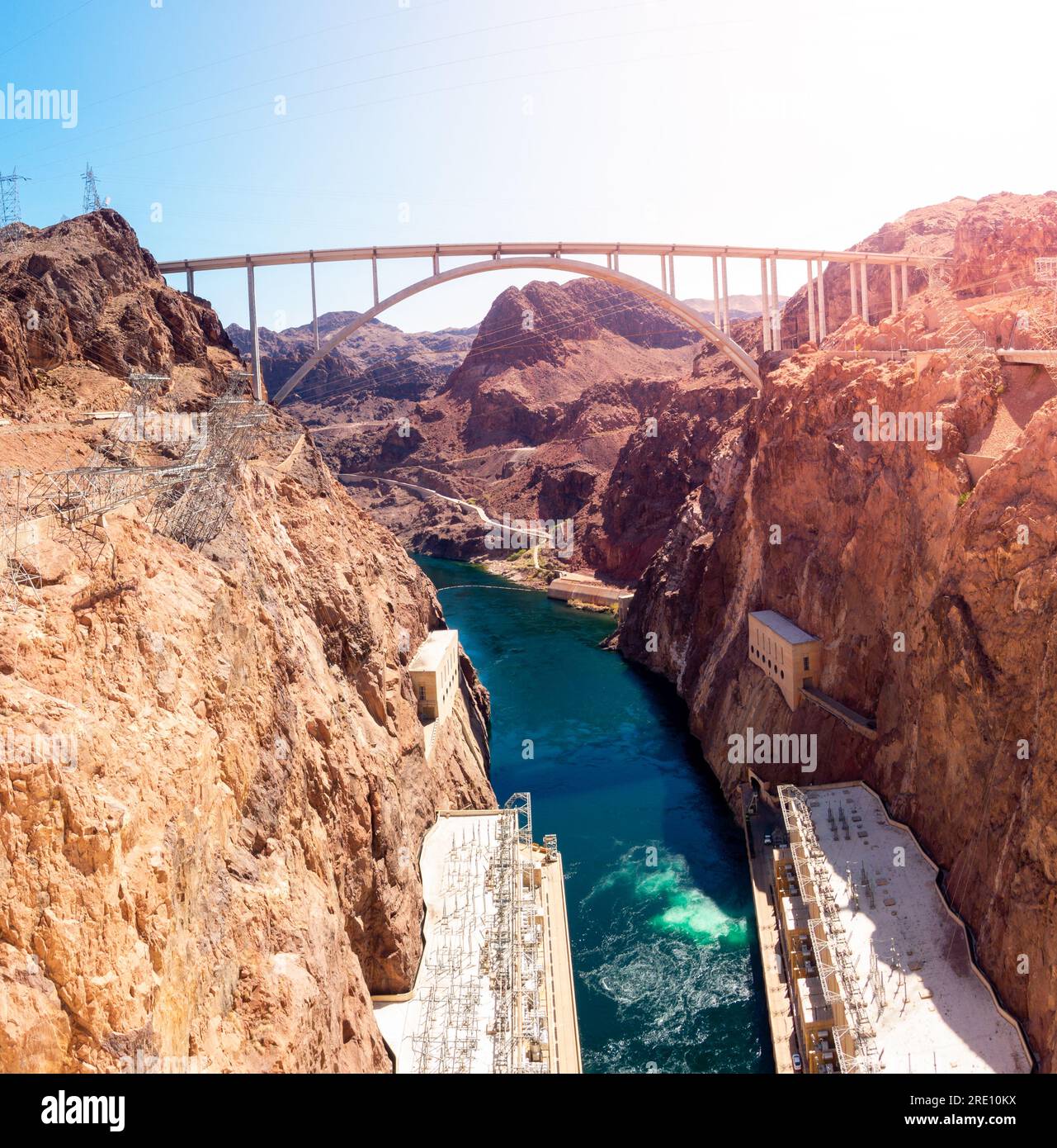 Panoramic view of Hoover Dam and the bypass bridge Stock Photo - Alamy