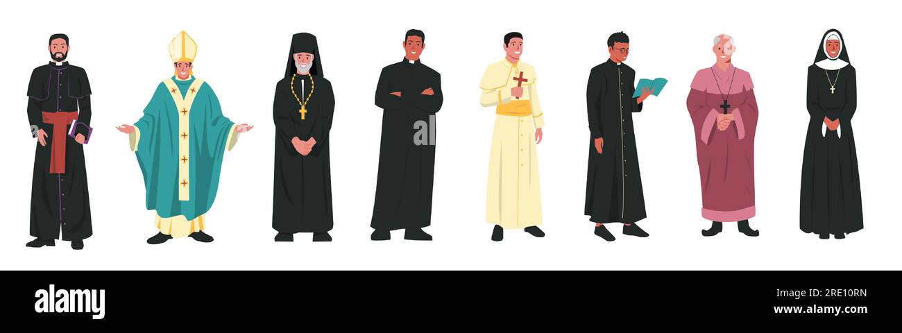 Catholic church characters. Christian religion church leaders in ...