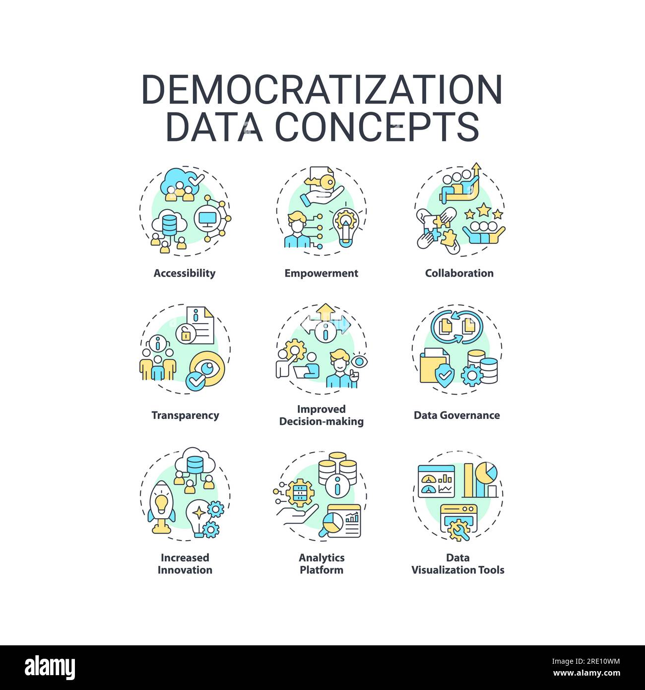 Editable Icons For Data Democratization Concepts Stock Vector Image