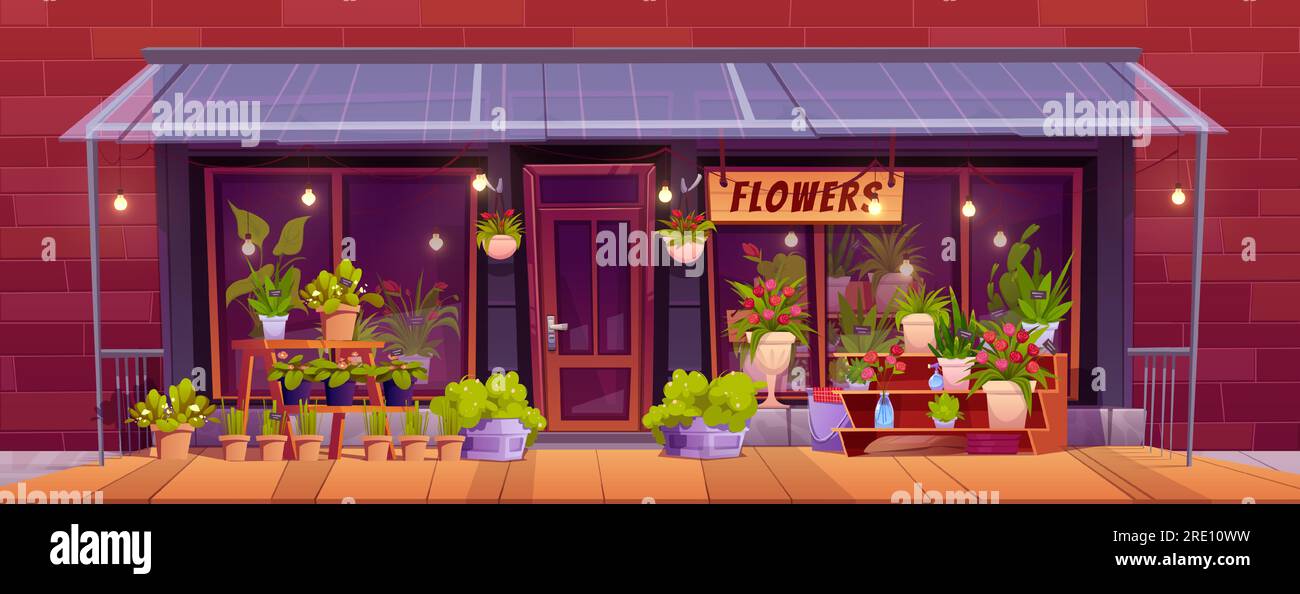 Flower street store building on city street vector illustration ...