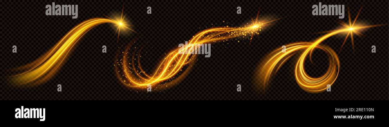 Realistic set of golden light vortex effects isolated on transparent ...