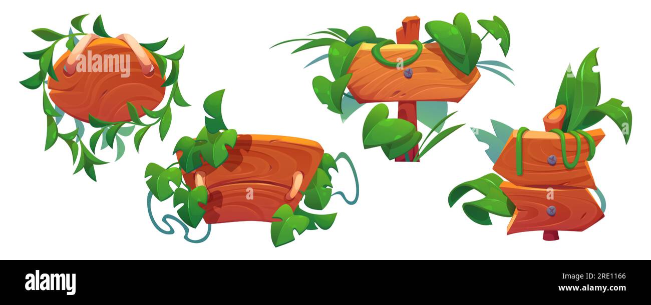 Wooden jungle game ui sign board cartoon vector. Forest wood signage ...