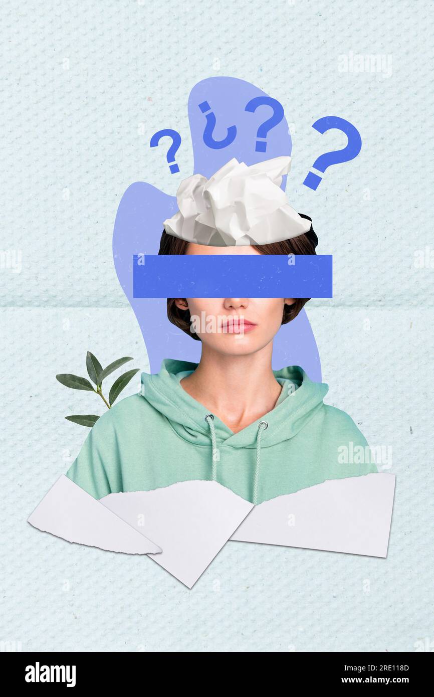 Vertical composite collage photo of anonymous serious face woman brain ...