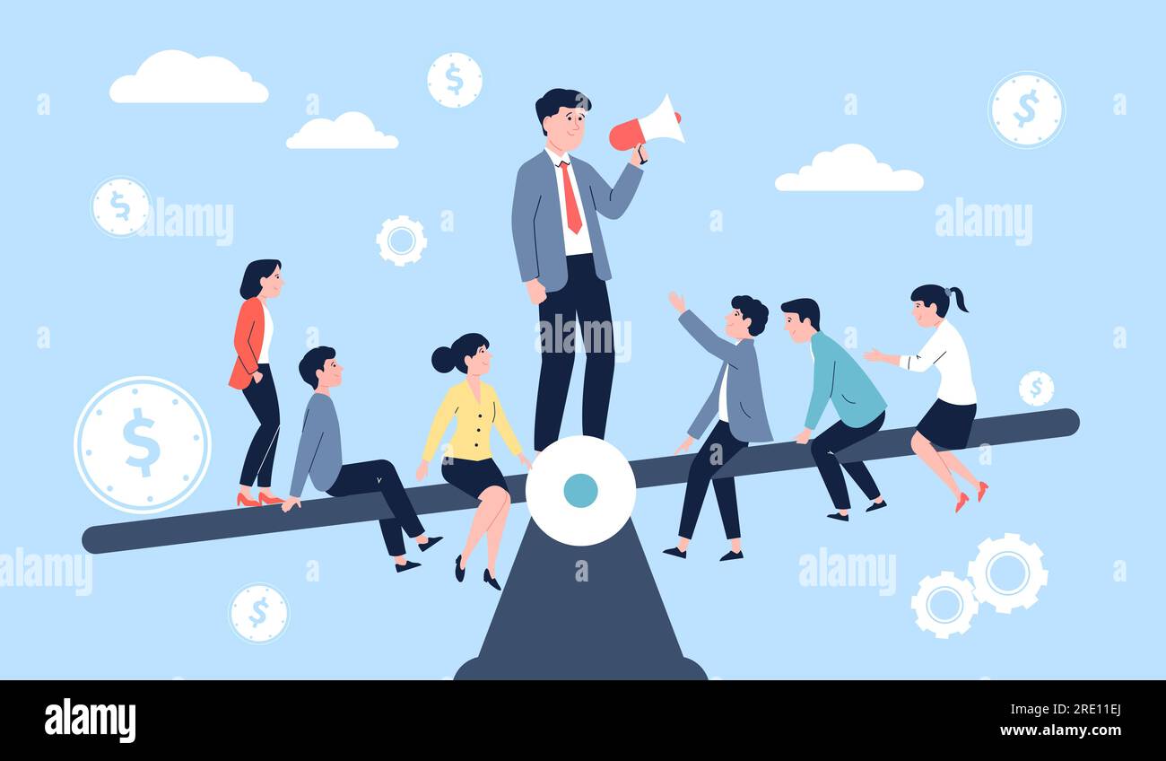 Teamwork competition and boss. Work dispute metaphor, unbalanced desk ...