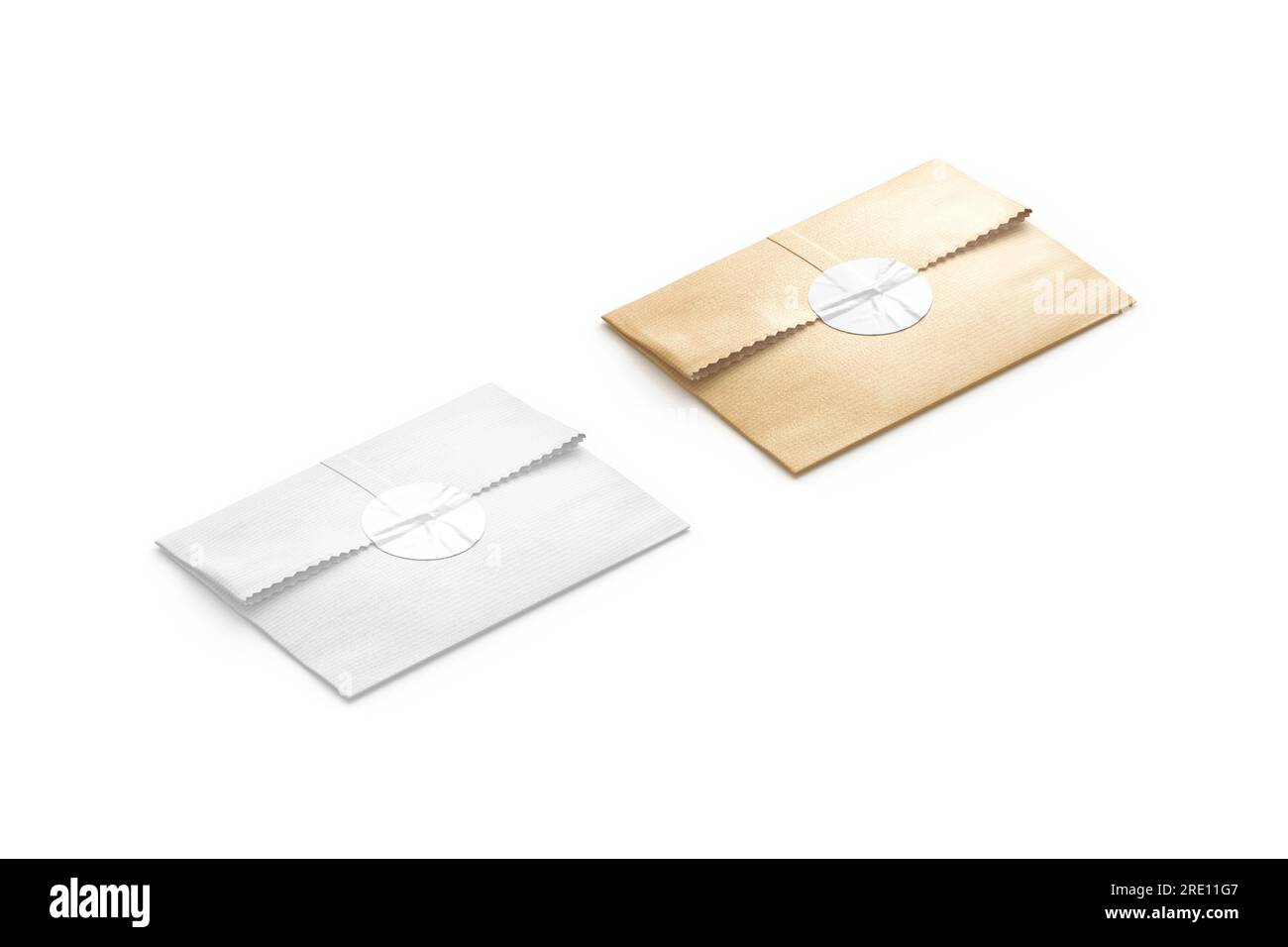 Blank white and craft rectangle paper bag with sticker mockup, 3d ...