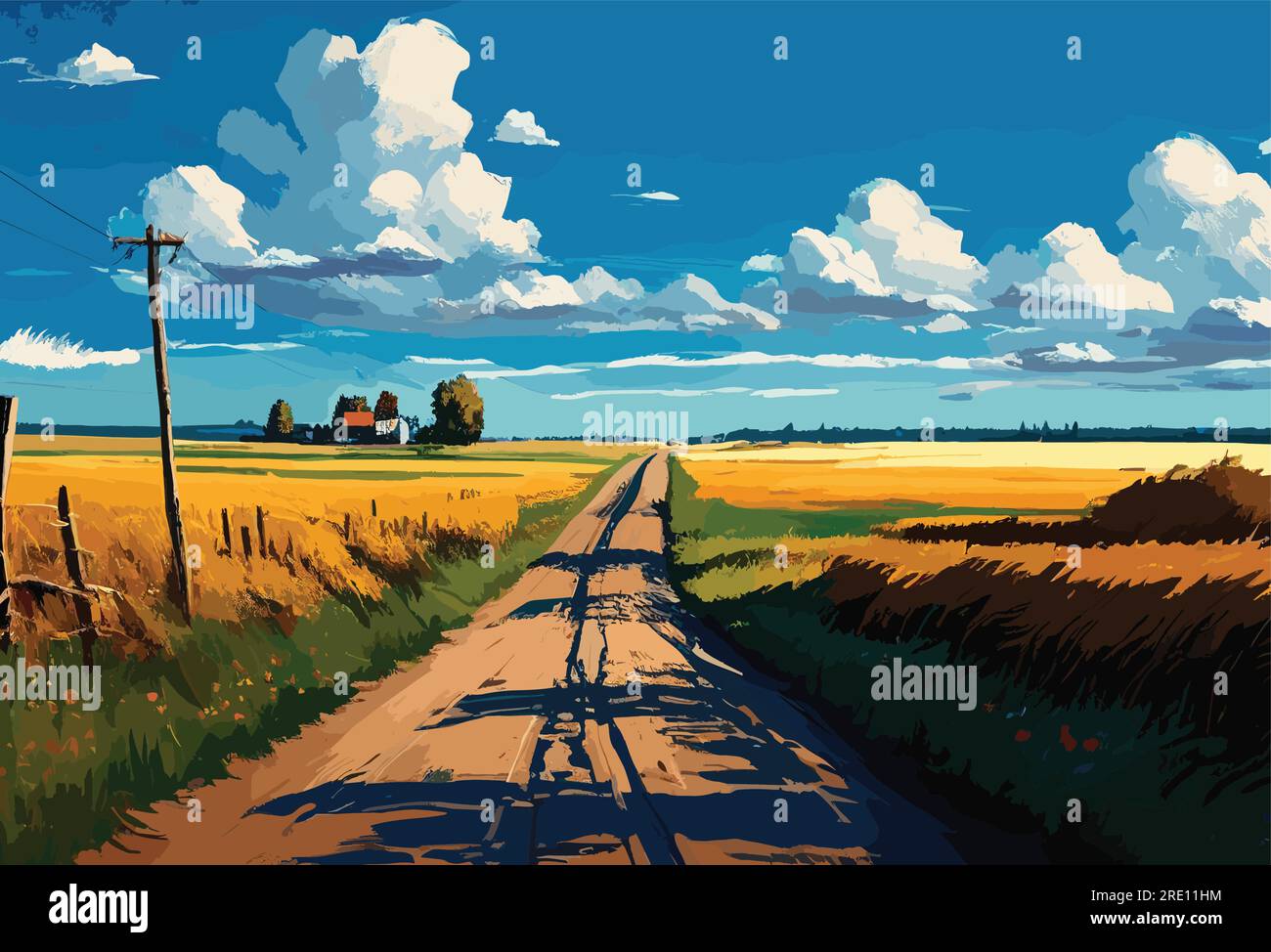 Sunny summer view fields Stock Vector Images - Alamy