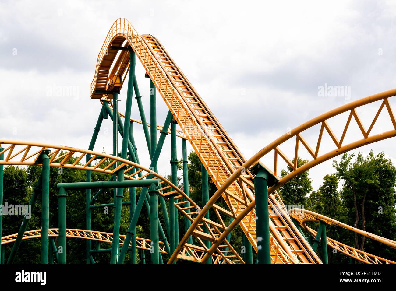 close-up image of a rollercoaster track and the cloudy sky Stock Photo ...