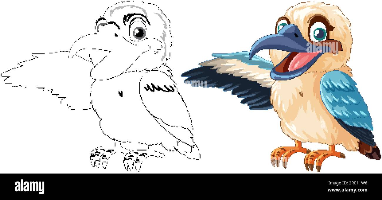 A cartoon illustration of a smiling Kookaburra bird standing with one ...