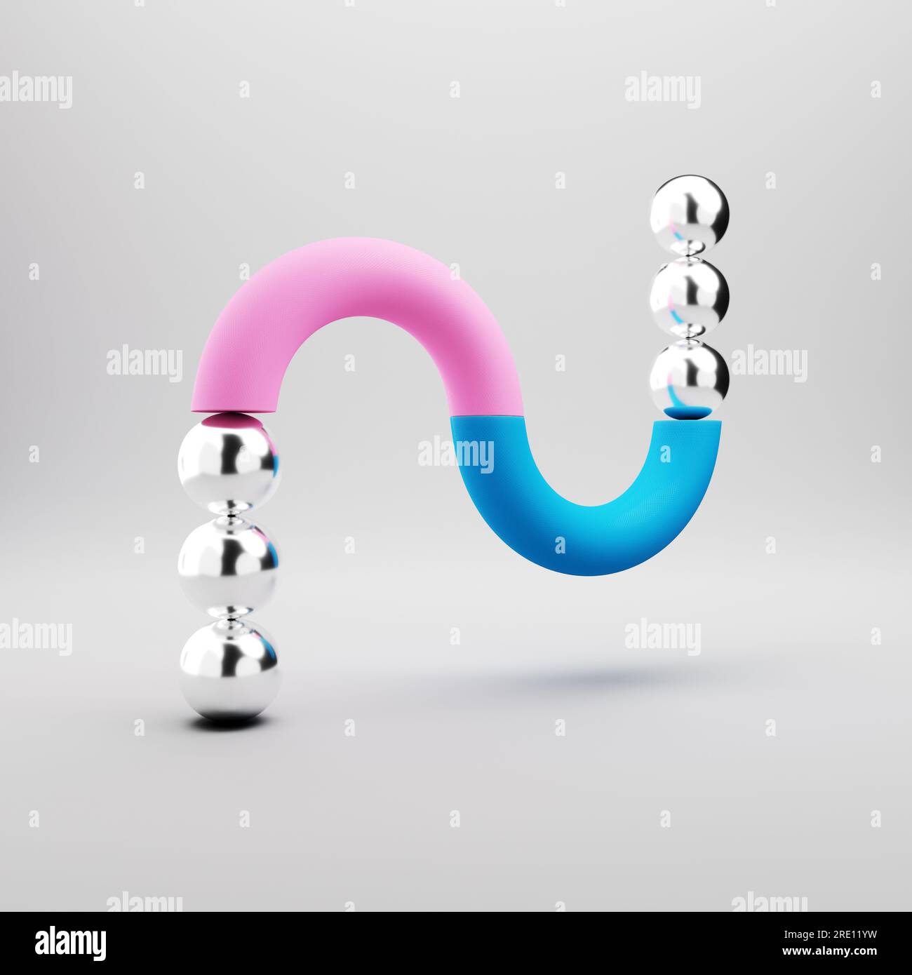 Abstract minimal scene. Geometric bolded shapes bended cylindres with ...