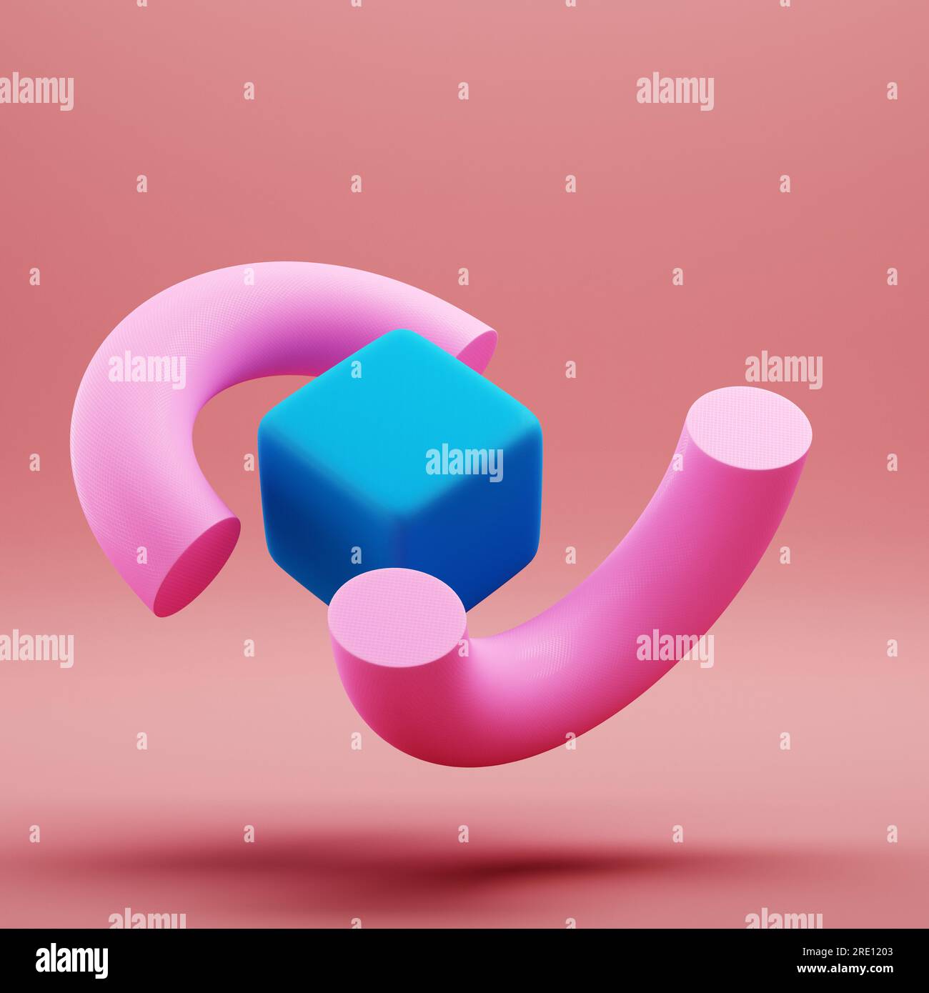 Abstract minimal scene. Geometric bolded shapes two bended cylindres ...