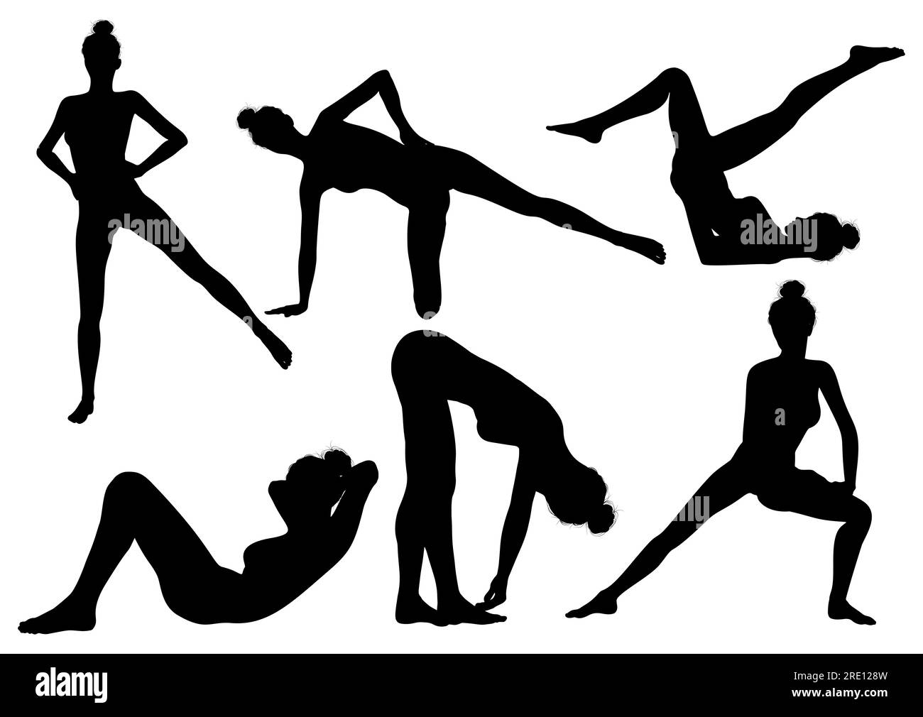Silhouettes of females in various sports and stretching poses Stock ...